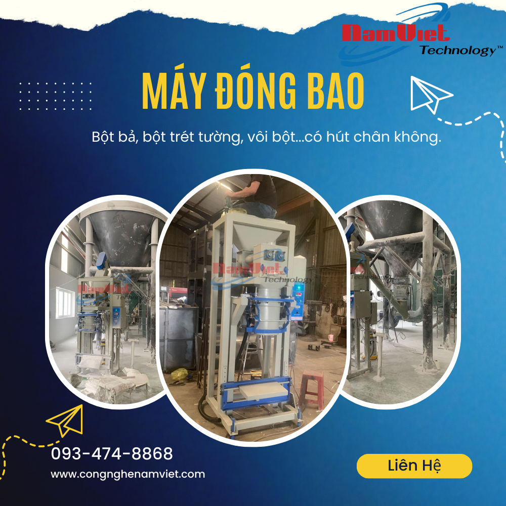 Hệ thống đóng bao bột bả, bột trét tường...có hút chân không.